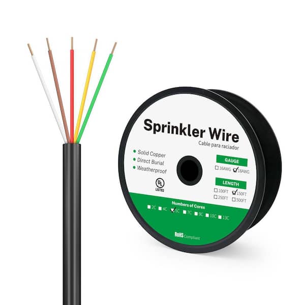 Vrbgify 18/5 150 ft. 18AWG Solid Copper Sprinkler Wire with UV ...