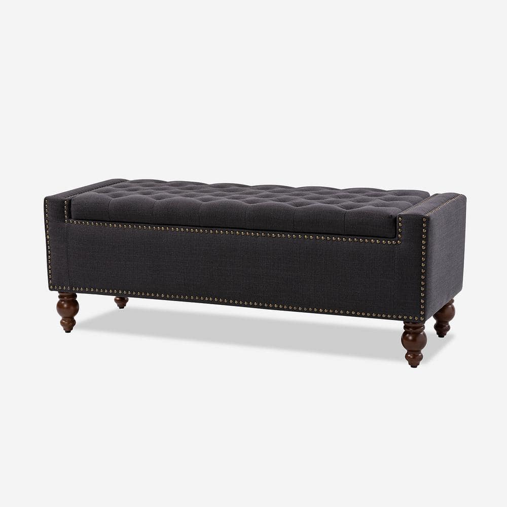 JAYDEN CREATION Eduard Charcoal Classic Style Upholstered Flip Top Storage 51 in. Bench with ...