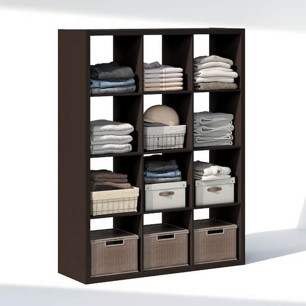 Furinno CUBIC 58 in. Tall Dark Oak Wood 12-Cube Bookcase NLU23004DOK ...