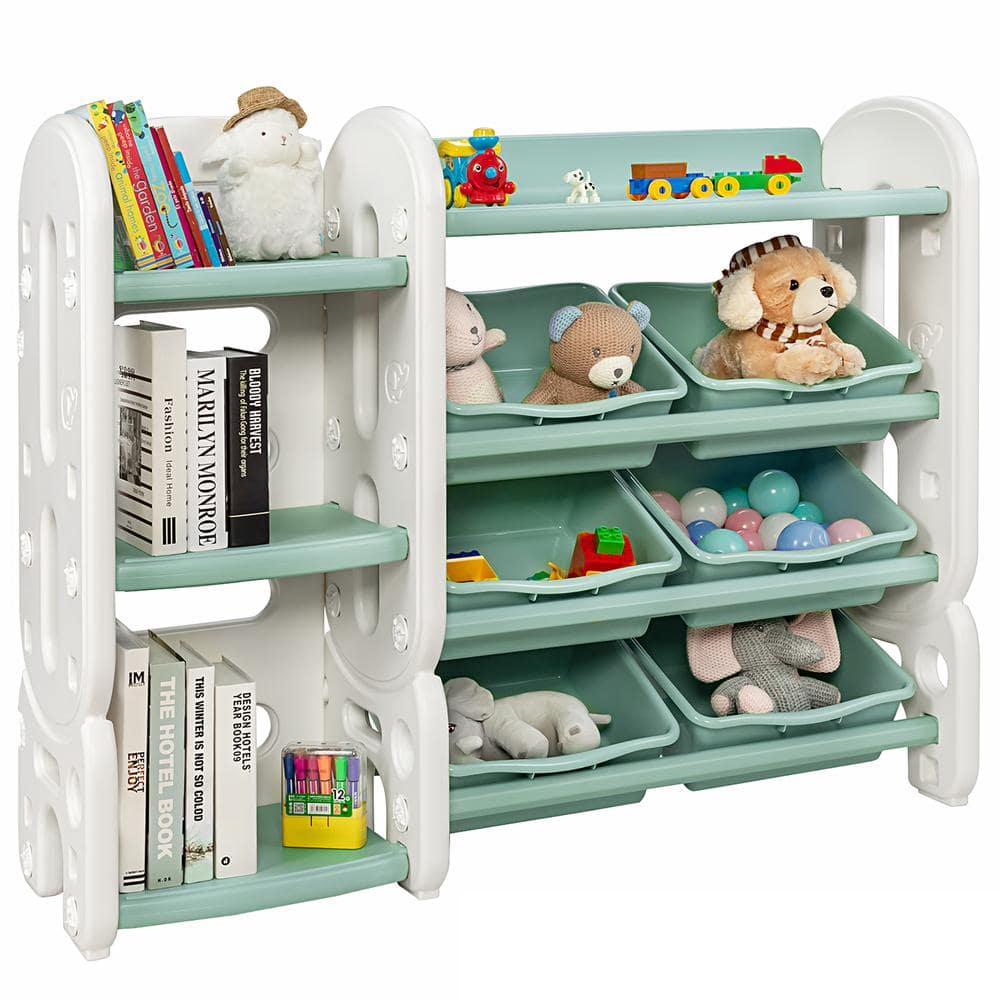 Costway Green Kids Toy Storage Organizer with Bins and Multi-Layer ...