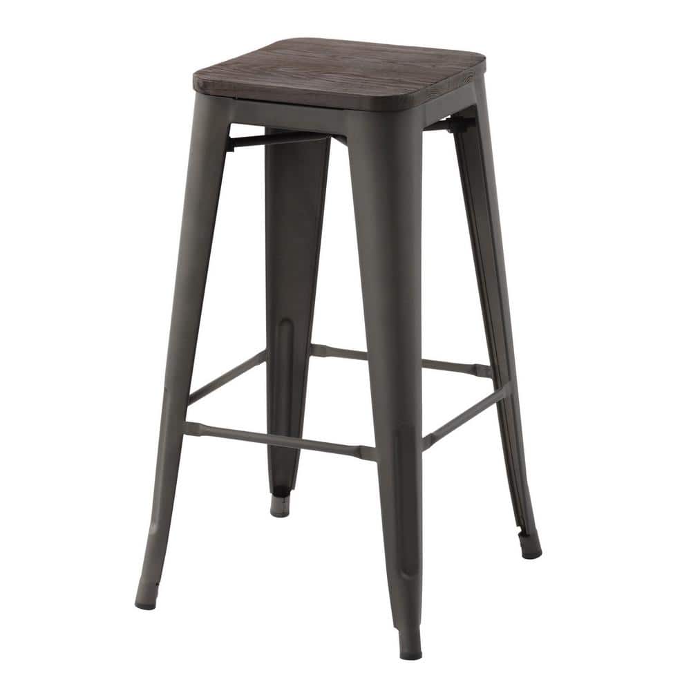 Homy Casa Zolnes 29 in. Gun Backless Metal Frame Bar Stool with Wood ...