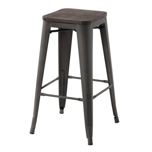Homy Casa Zolnes 29 in. Gun Backless Metal Frame Bar Stool with Wood ...