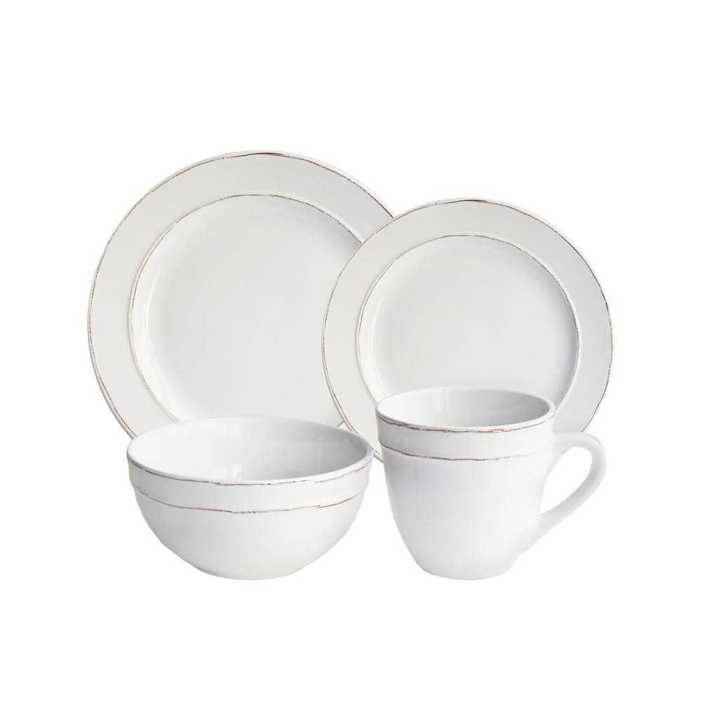 American Atelier Olivia 16-Piece Casual White Ceramic Dinnerware Set ...