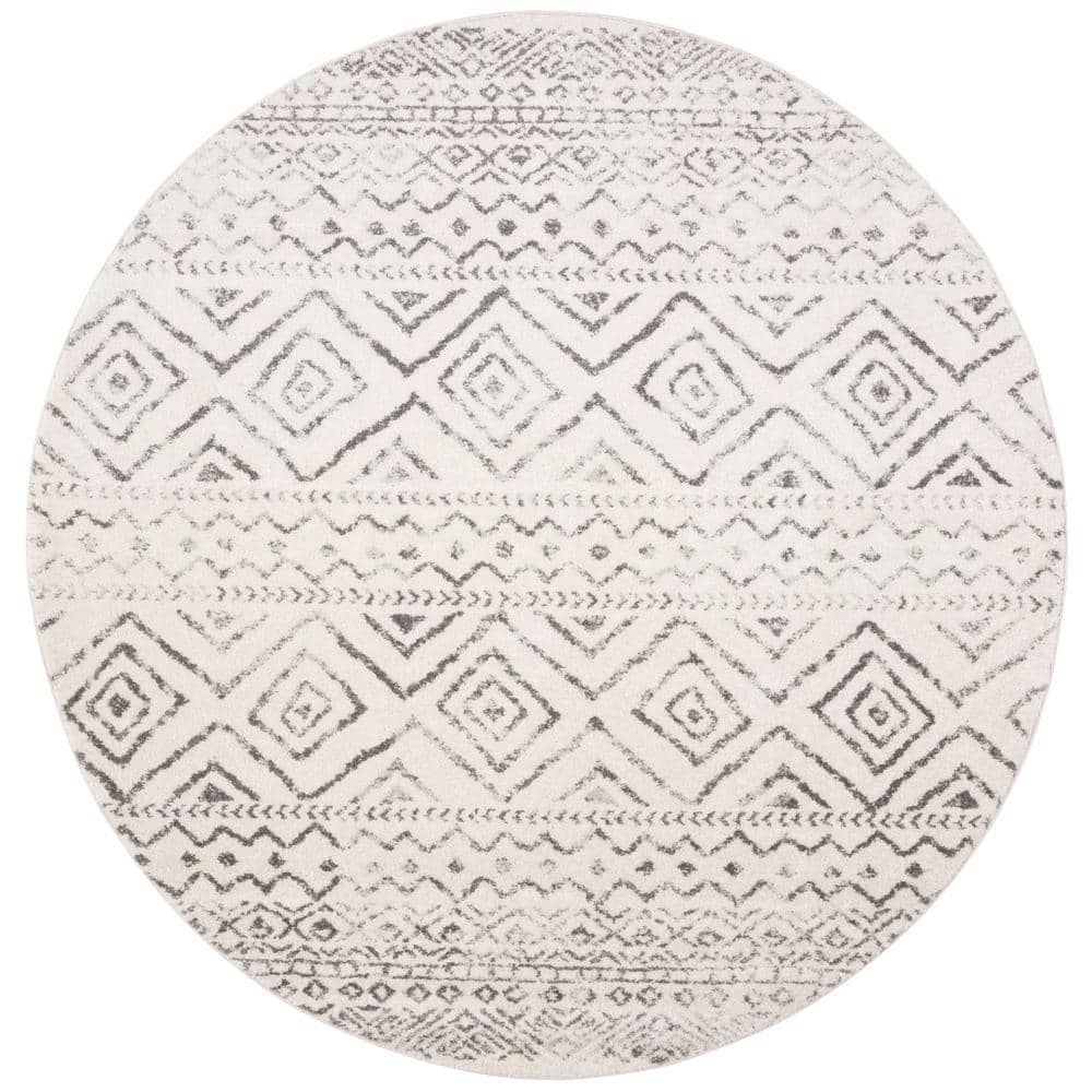 SAFAVIEH Tulum Ivory/Gray 5 ft. x 5 ft. Round Geometric Diamonds ...