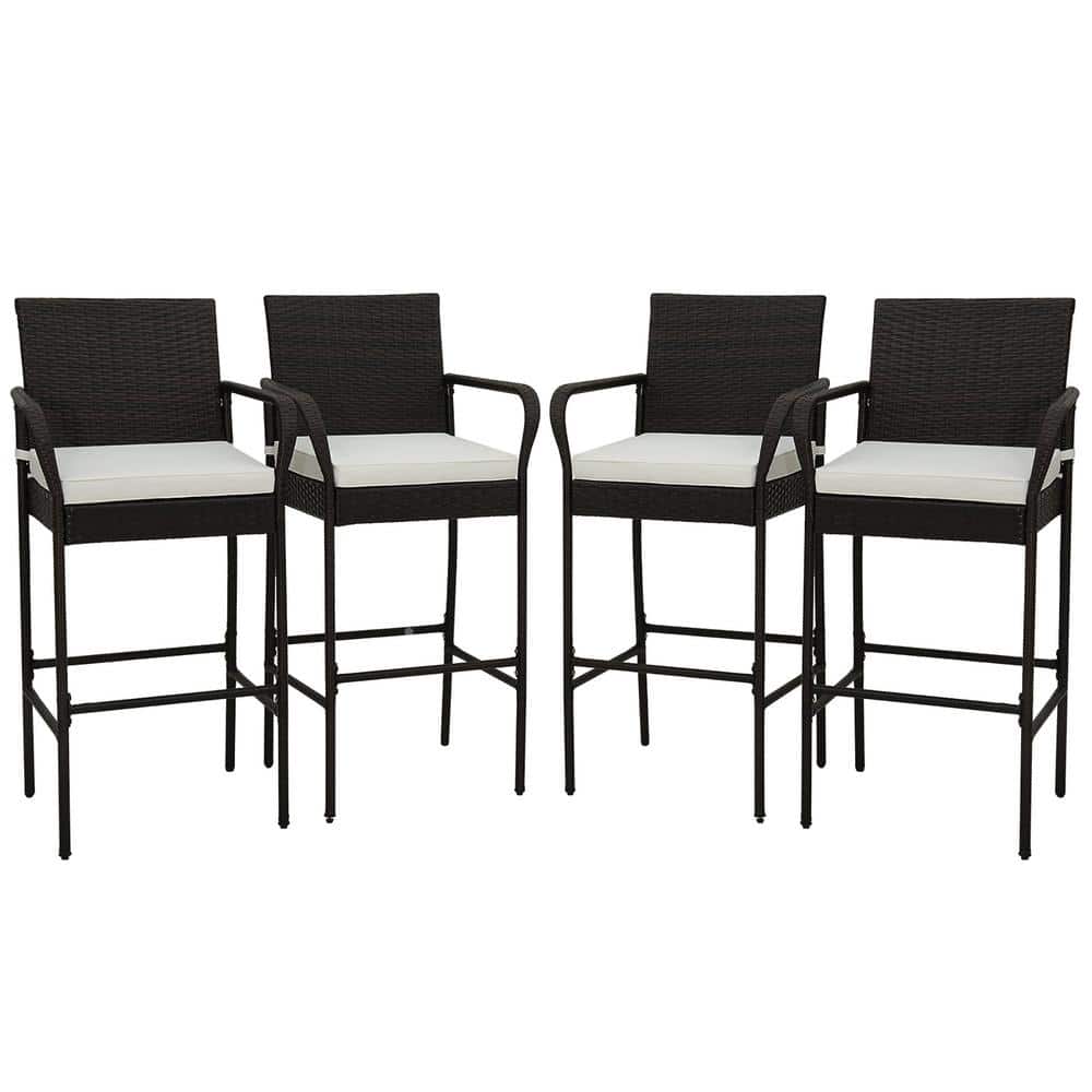 Gymax PE Wicker Patio Outdoor Bar Stool Counter Height Barstools with ...