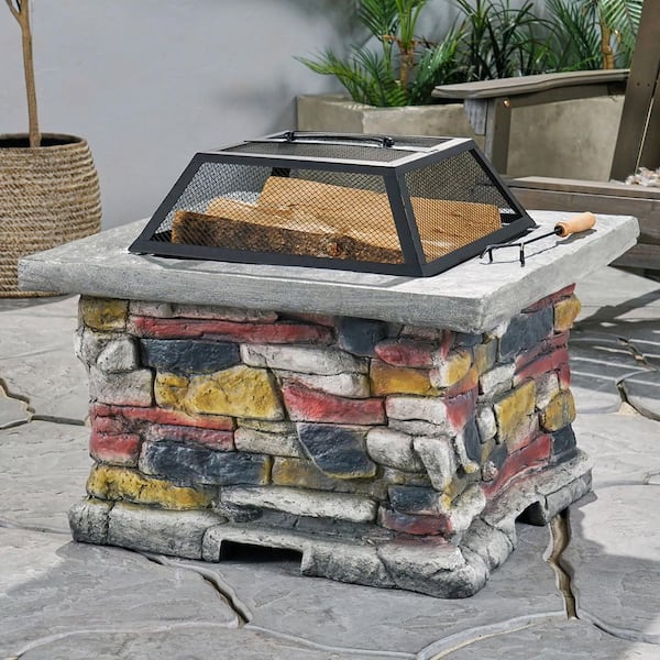Boosicavelly 28.7 in. W x 22 in. H Stone Square Wood Burning Outdoor ...