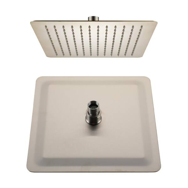 Mondawe 1-Spray Patterns 12 in. Wall Mount Rectangle Rain Fixed Shower Head in Brushed Nickel ...