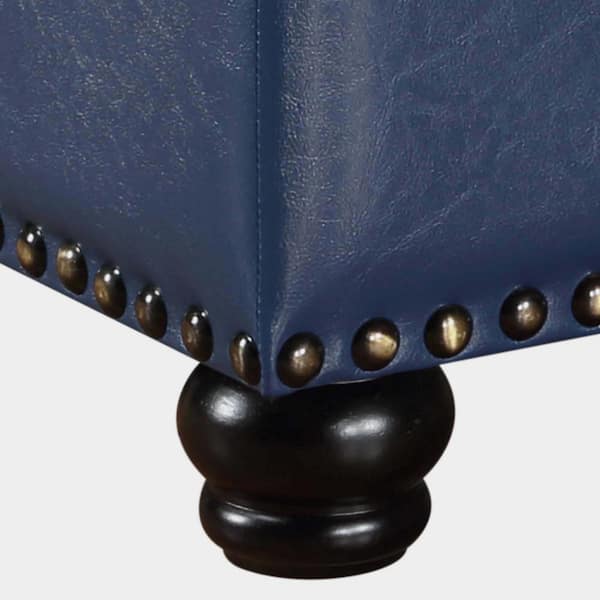Blue leather tufted ottoman store