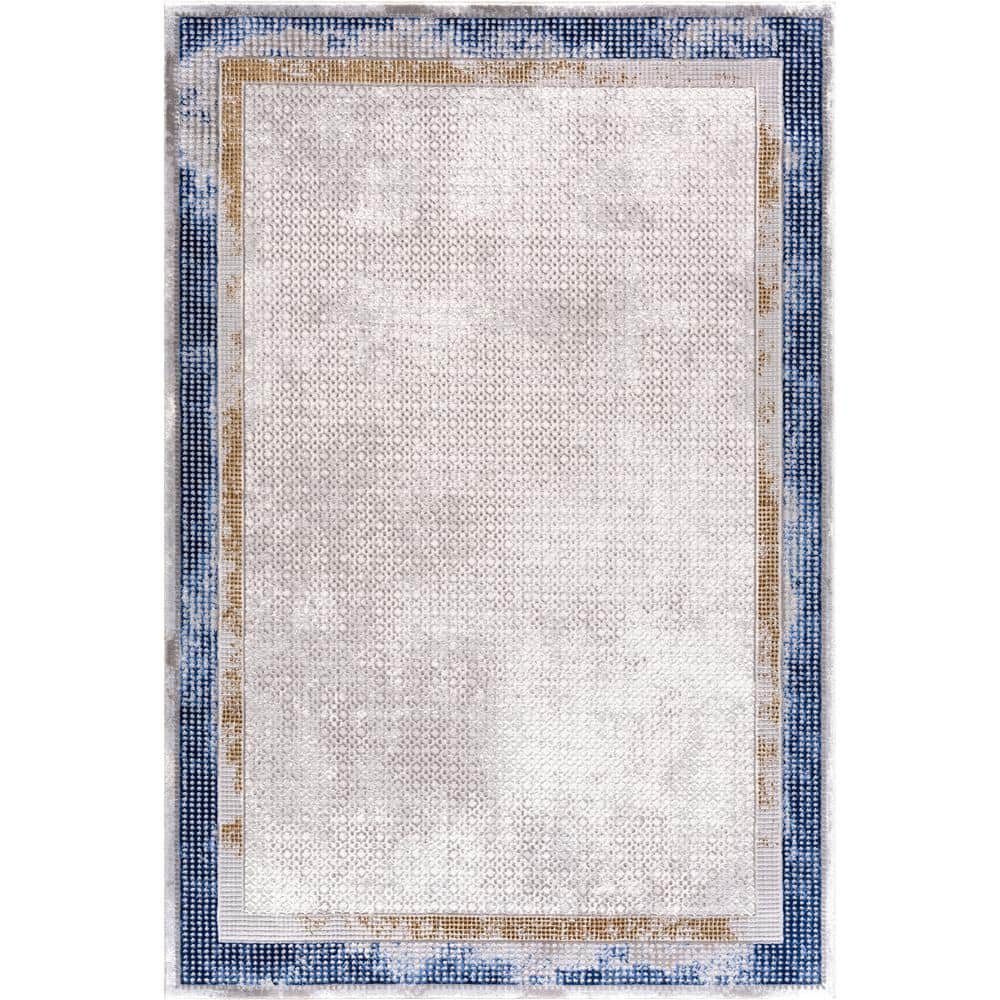Abani Solid Grey 8 ft. x 10 ft. Area Rug with Navy Blue Border REG170A ...
