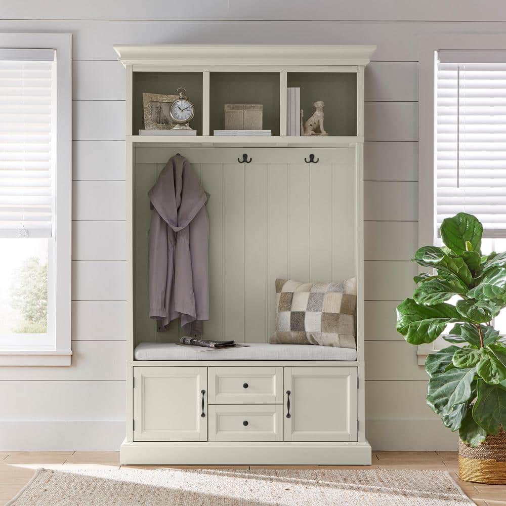 Reviews for Home Decorators Collection Royce Off White 49 in. Hall Tree with Black Hardware | Pg ...