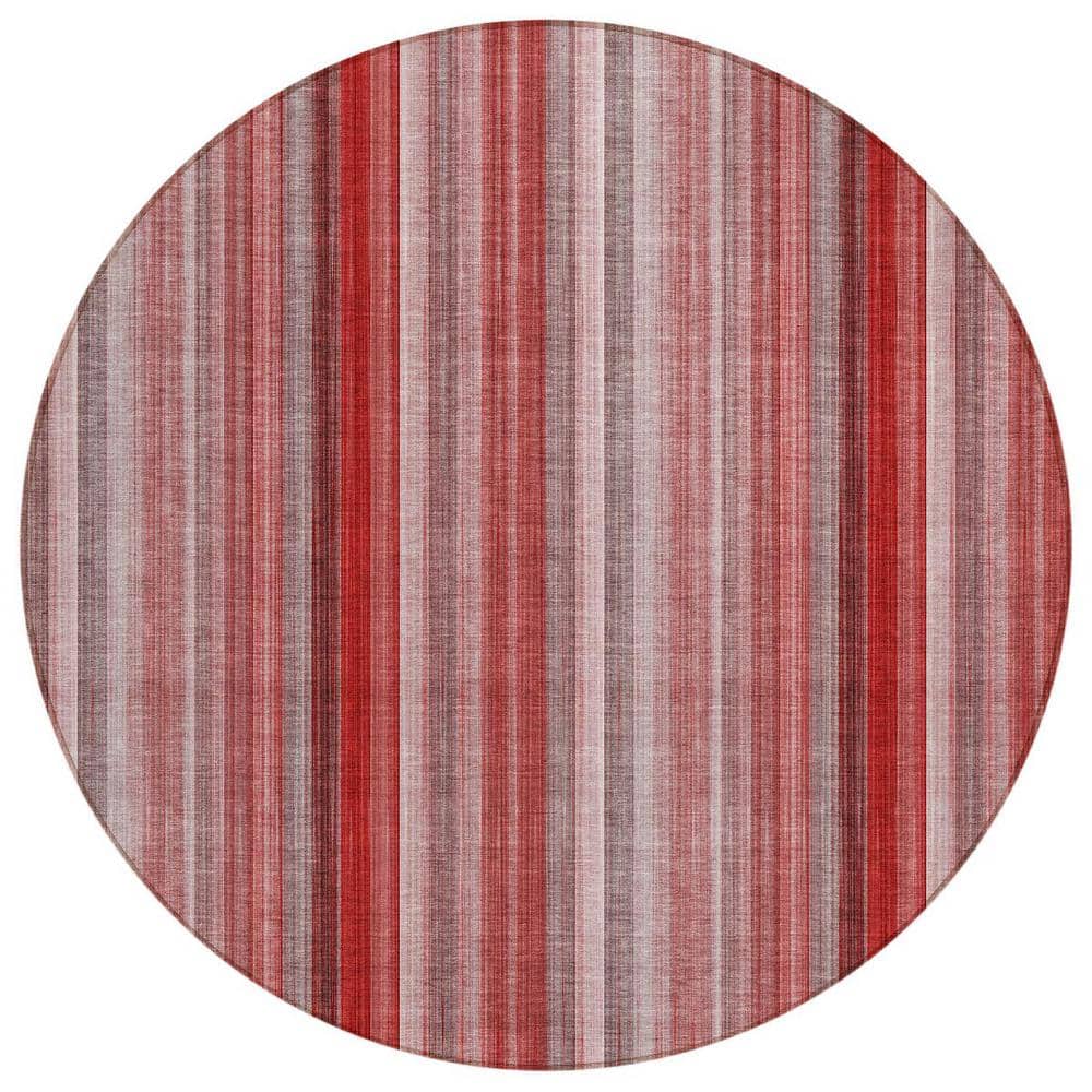 HomeRoots Gray Pink and Red 8 ft. Round Woven Striped Round Indoor ...