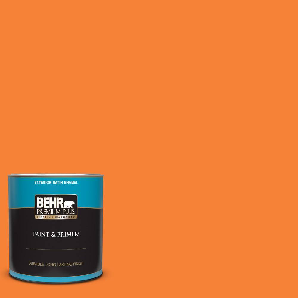 BEHR PREMIUM PLUS 1 qt. #230B-6 Orange Burst Satin Enamel Exterior ...