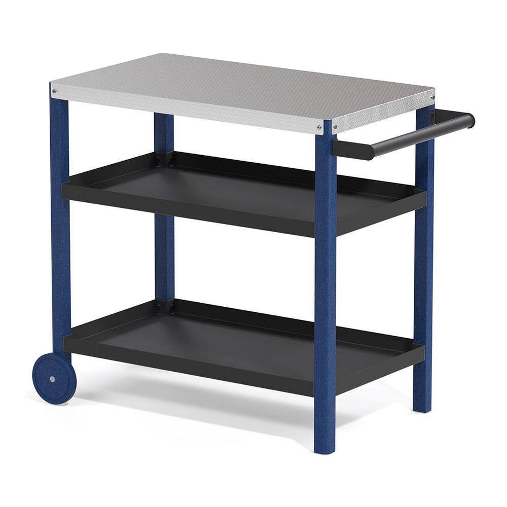 Sudzendf Navy Blue Outdoor Prep Cart Movable Dining Cart Table BBQ ...