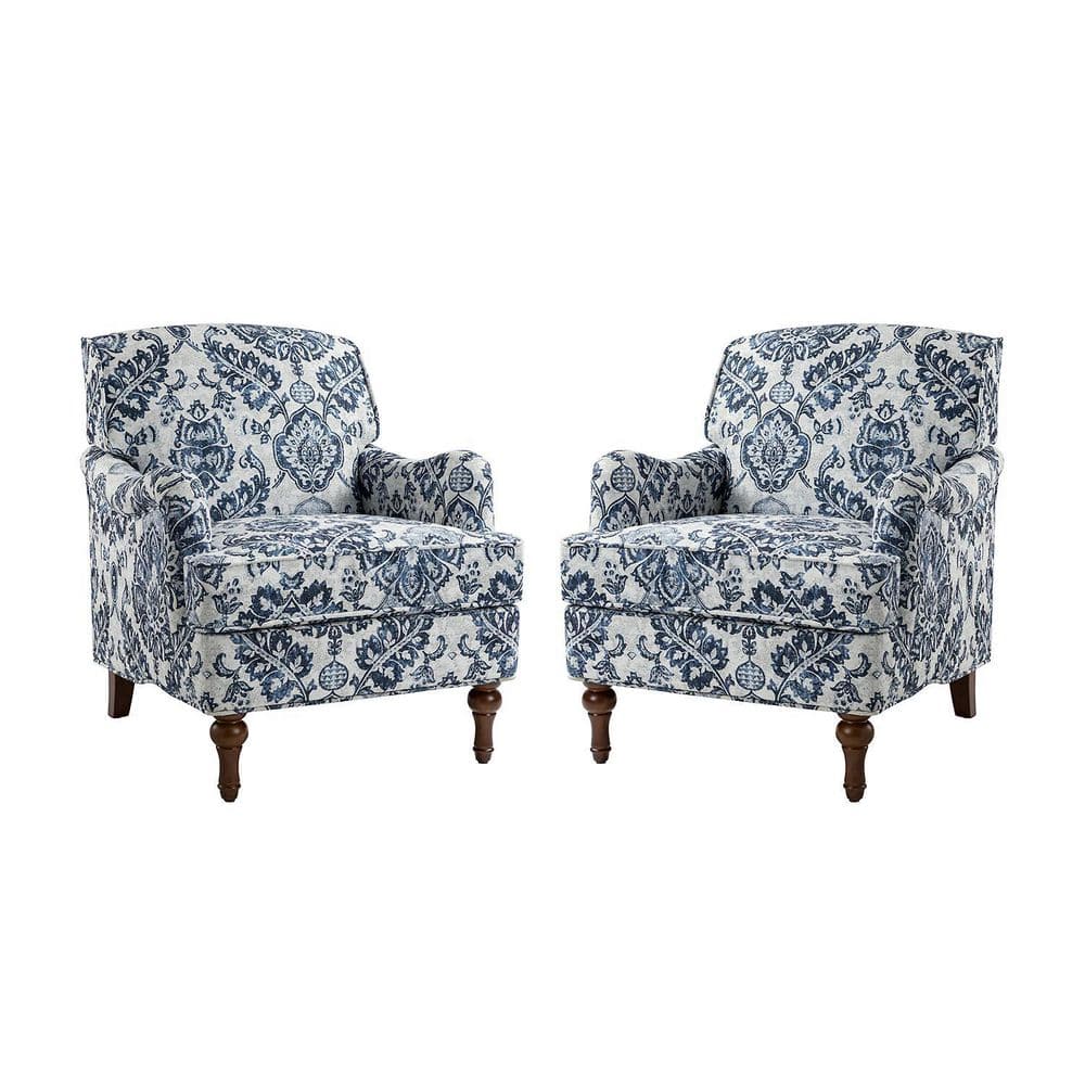 JAYDEN CREATION Achilles Navy Armchair with Turned Legs Set of 2 ...