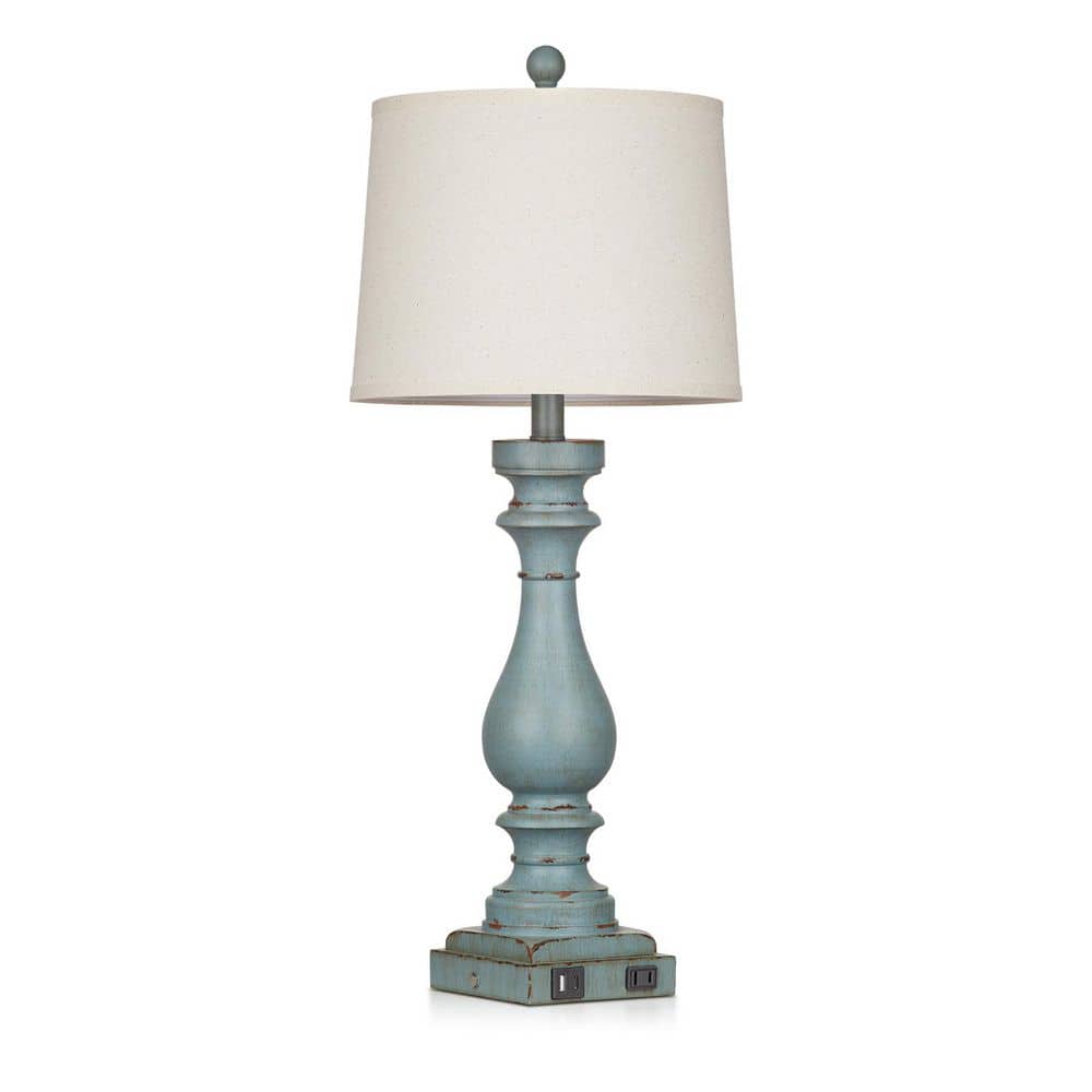 Cinkeda 28.5 in. Blue Resin Lamp Body Non-Integrated LED Table Lamps ...