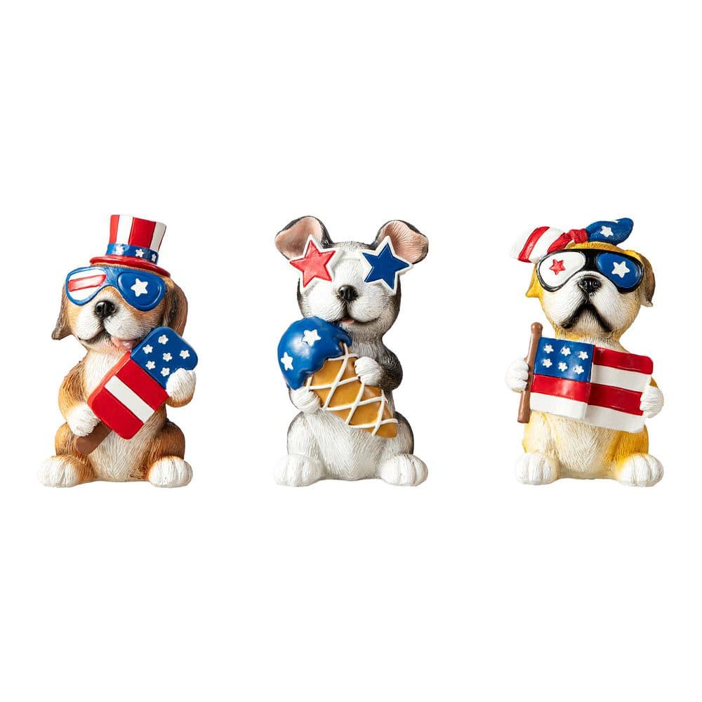 Glitzhome 4.5 in. H Patriotic / Americana Resin Dog Table Decor (Set of ...