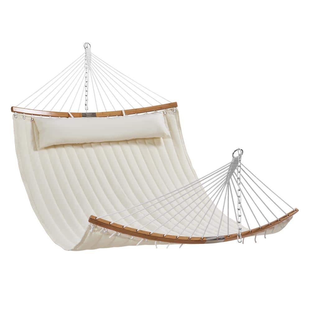 VEVOR Double Quilted Fabric Hammock 12 FT Double Hammock with Curved ...