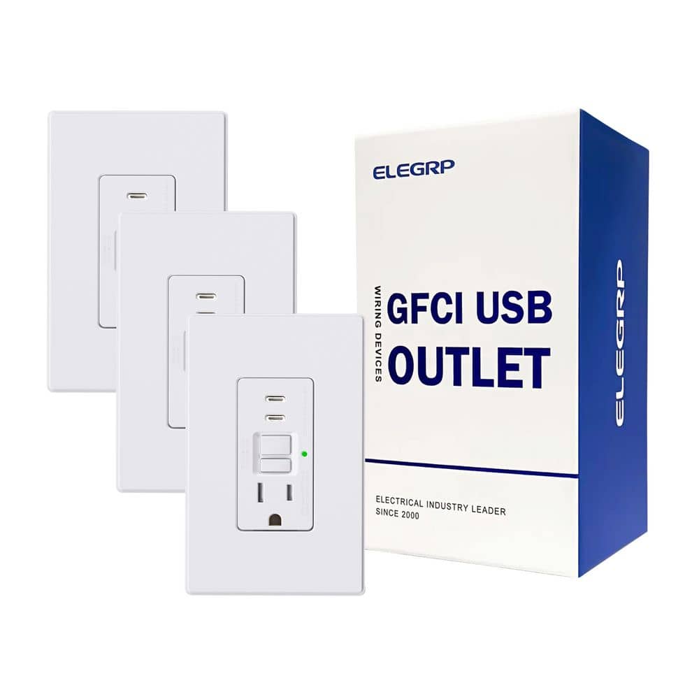 ELEGRP 15 Amp Tamper Resistant Self-Test GFCI Outlet and 24-W In-Wall ...