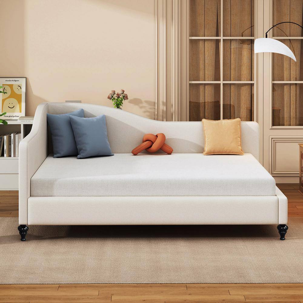 Harper & Bright Designs Sleek and Modern Beige Full Size Linen Daybed ...