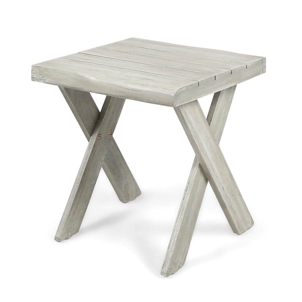Tunearary Outdoor Patio Gray Acacia Cruciform Base Side Table ...