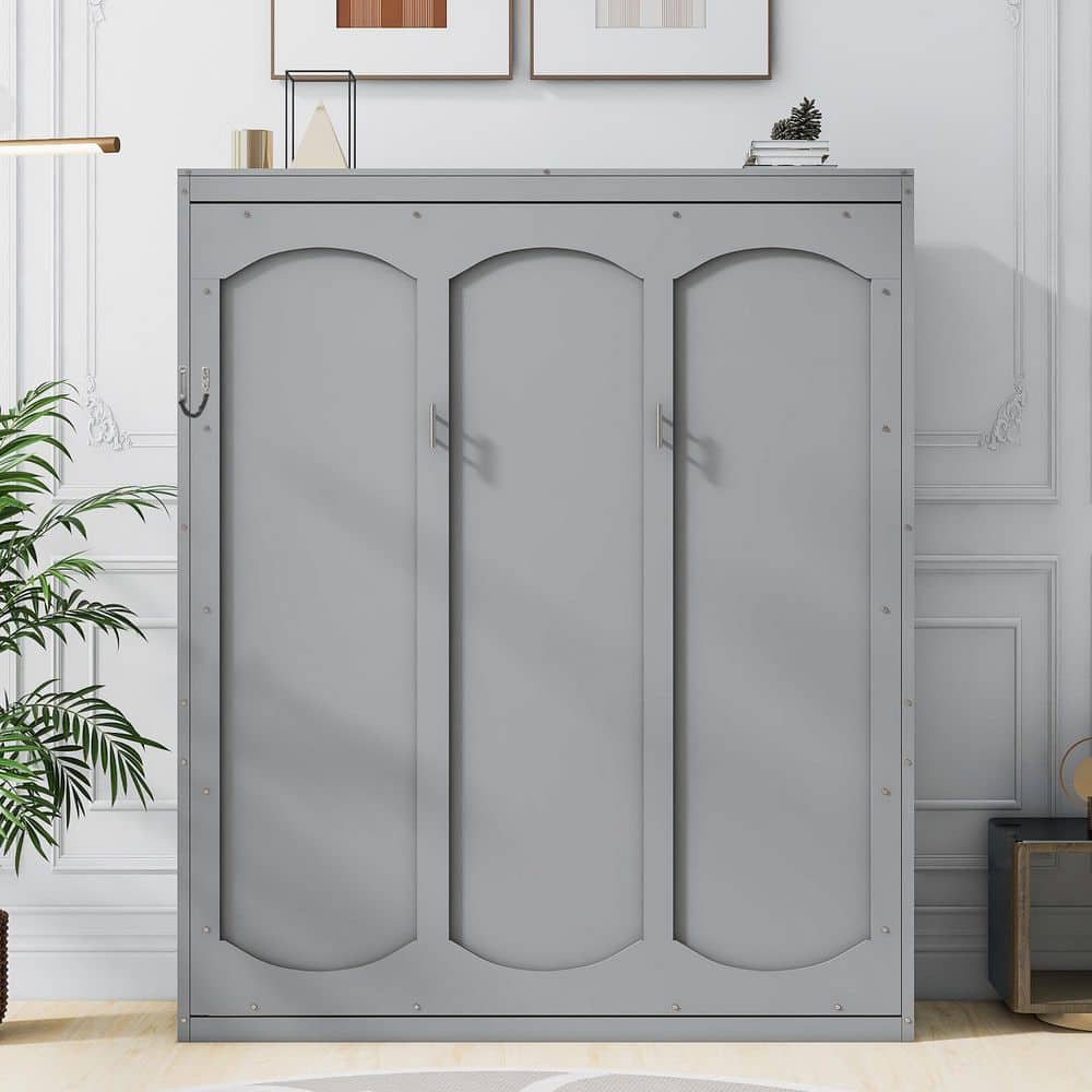 Polibi Gray Wood Frame Queen Size Murphy Bed with Shelves RS519-8149E-1 ...