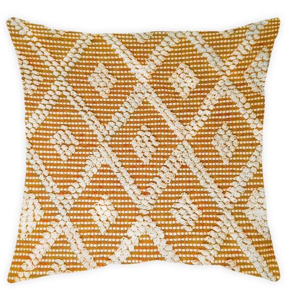 18 in. x 18 in. Woven Outdoor Yellow/Ivory Recyled Polyester Throw ...
