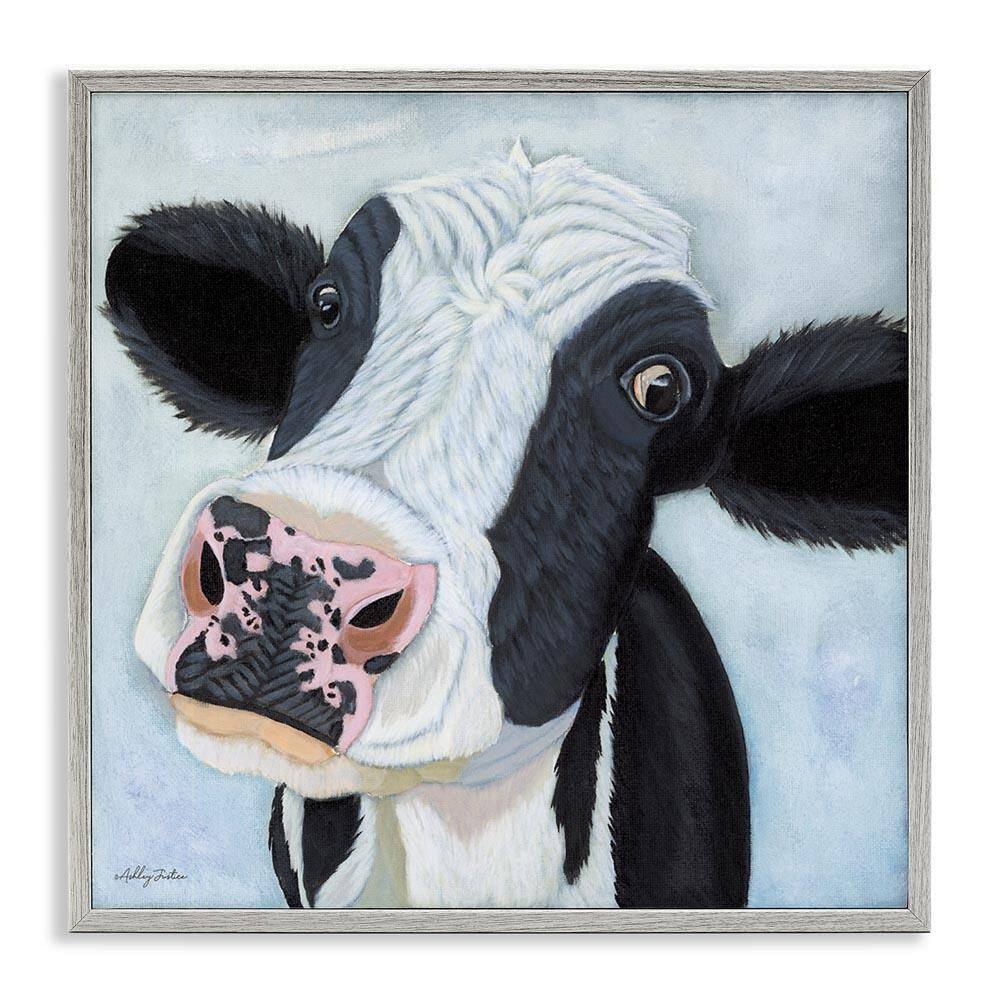 Stupell Industries Funny Cow Gaze by Ashley Justice Gray Framed Animal ...