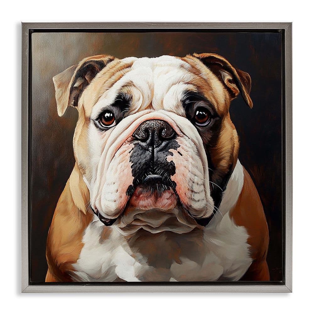 Stupell Industries Stoic Bulldog Portrait by Tom Crehan Gray Floater ...
