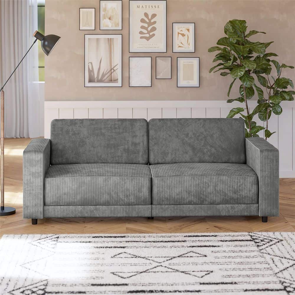 REALROOMS Allie Corduroy 82 in. Futon Sofa Bed, Gray Fabric 2621459 ...