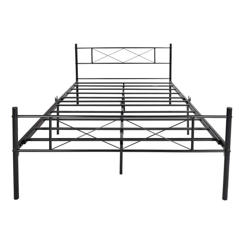 Maincraft Black Metal Full Size Platform Bed with Vintage Headboard and ...