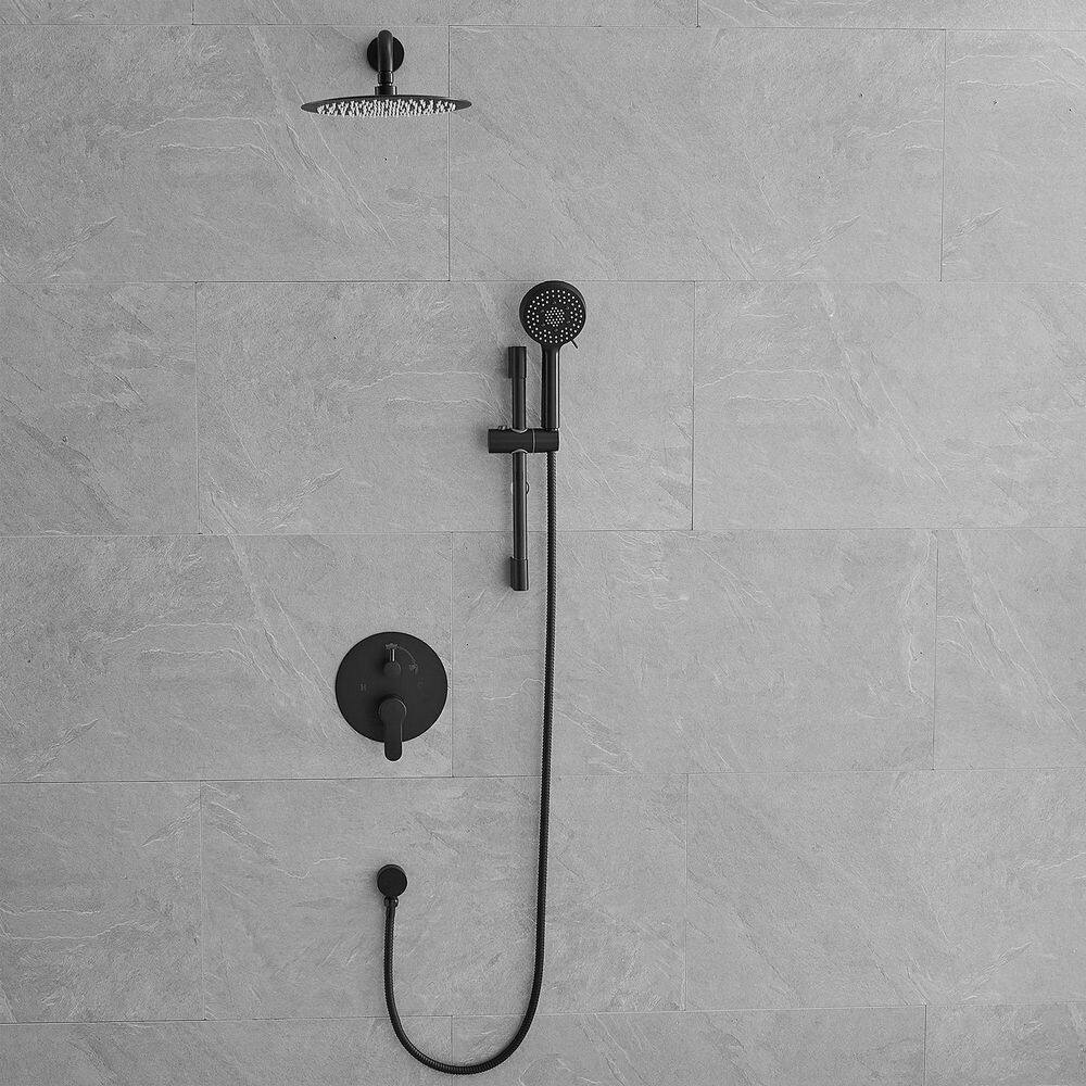 INSTER Round 10 in. Dual Shower Heads Wall Mounted Rainfall and 5-Spray ...