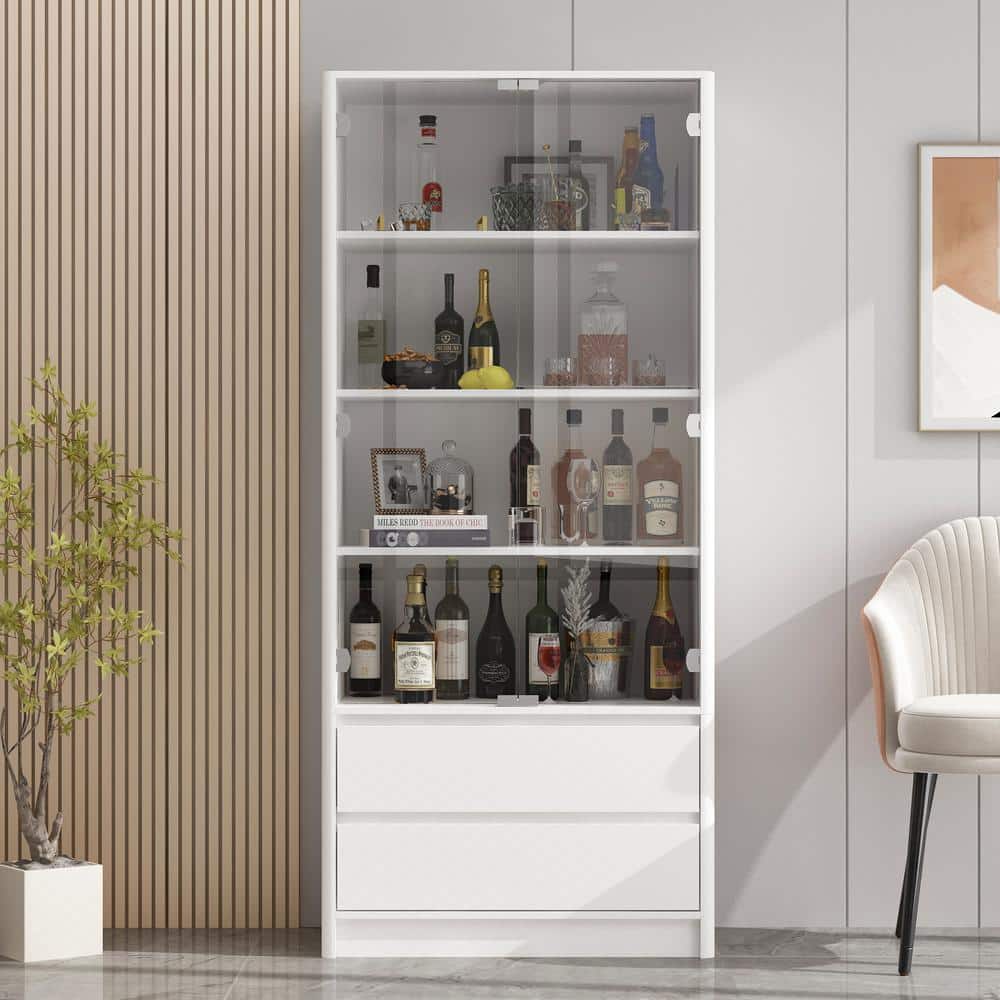 FUFU&GAGA White Wood Bar Cabinet Wine Kitchen Locker with Pop-up ...