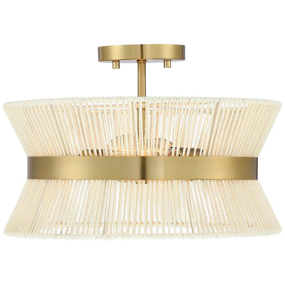 TRUE FINE Bohe 15 in. 2-Light Bohemian Woven Rope Semi-Flush Mount ...