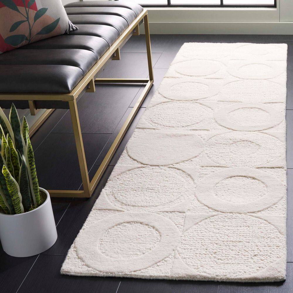SAFAVIEH Soho 2 ft. x 8 ft. Beige/Ivory Geometric Circles Runner Rug ...