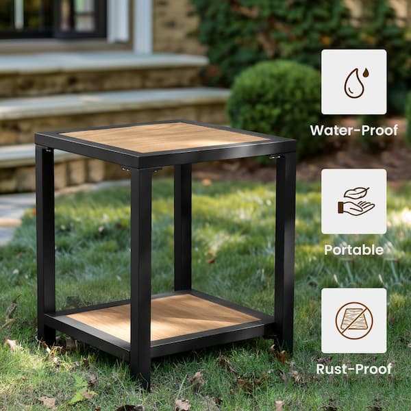Pellebant Patio Aluminum Frame PVC Resin Material Tabletop Double Layer Outdoor Side Table in Black PB TB048BLK