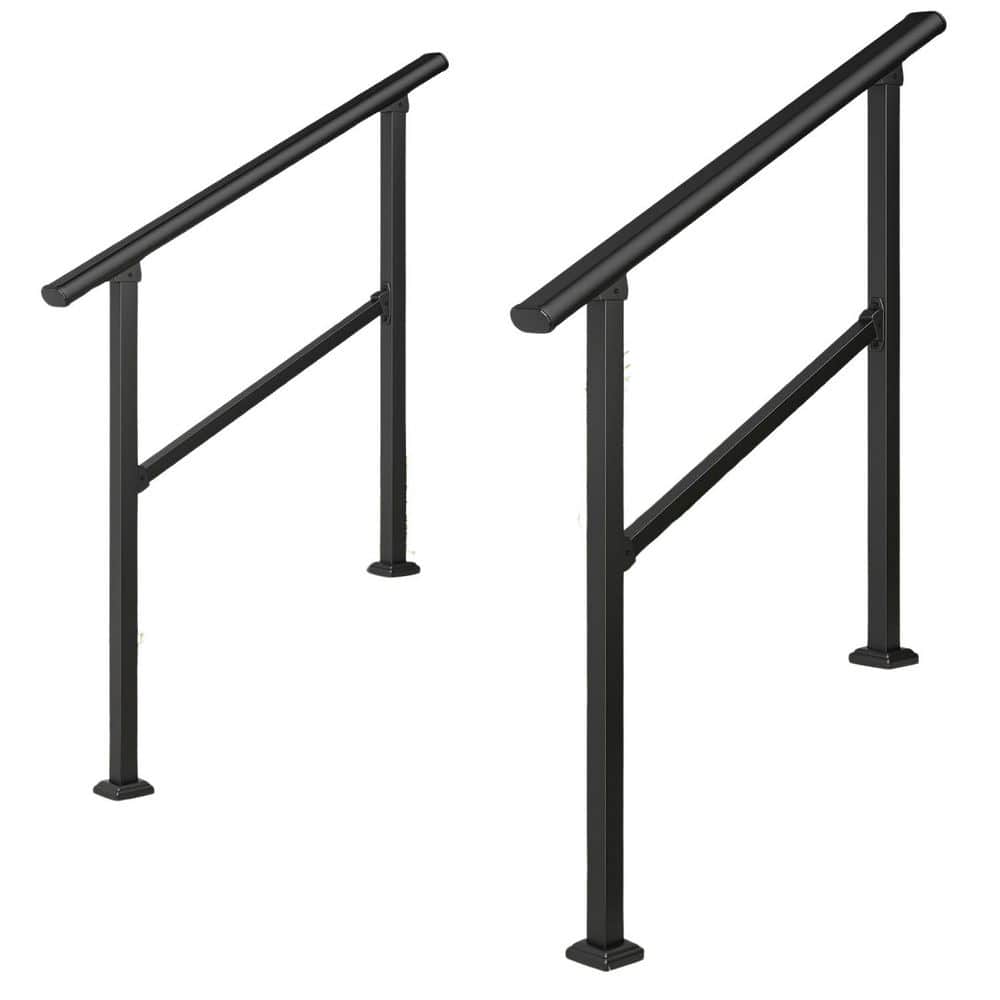 Afoxsos 2-Pack Adjustable Metal Handrails for Outdoor Steps Black ...