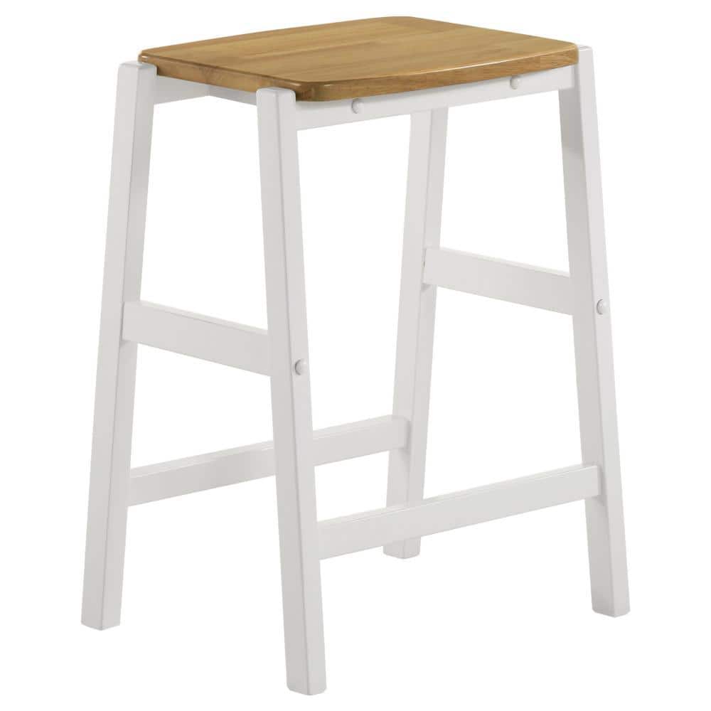 Benjara 23.74 in. White and Brown Backless Wood Bar Stool (Set of 2 ...