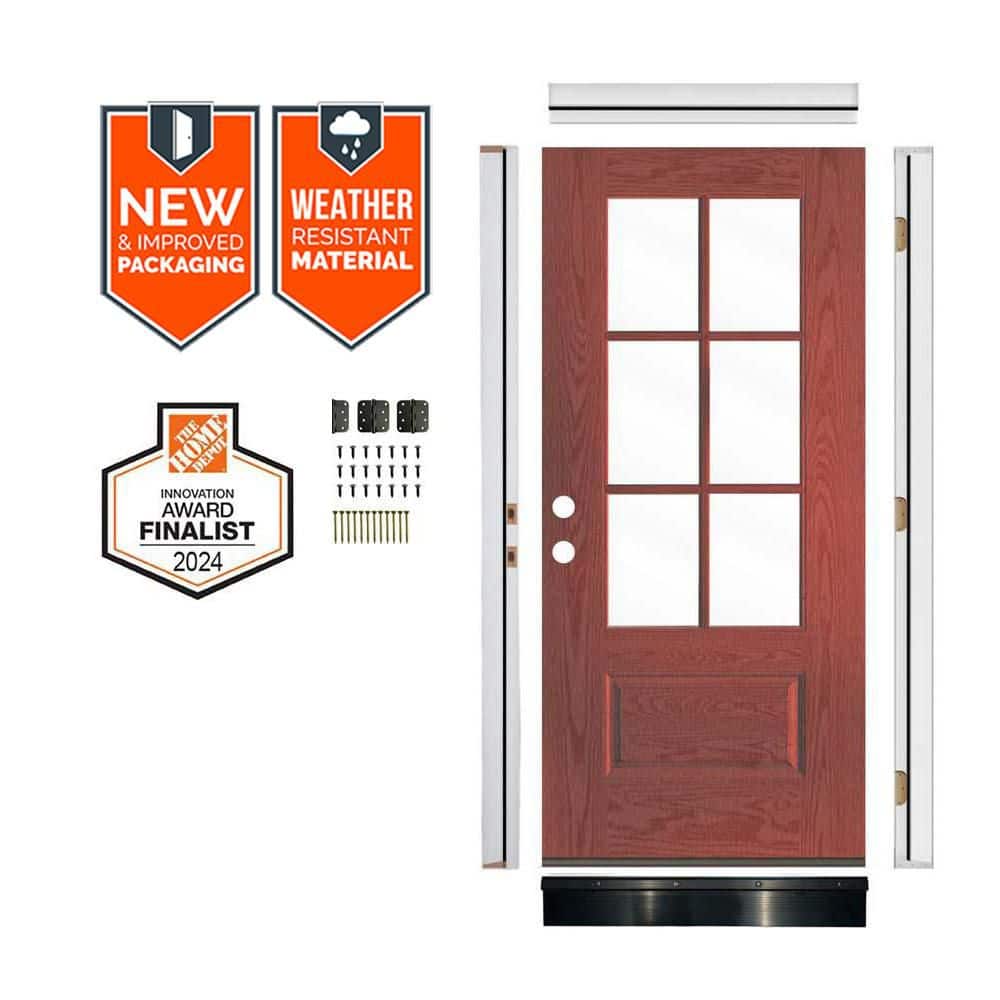 Krosswood Doors 36in.x79in. Farmhouse 6-Lite Clear Glass RH Redwood ...