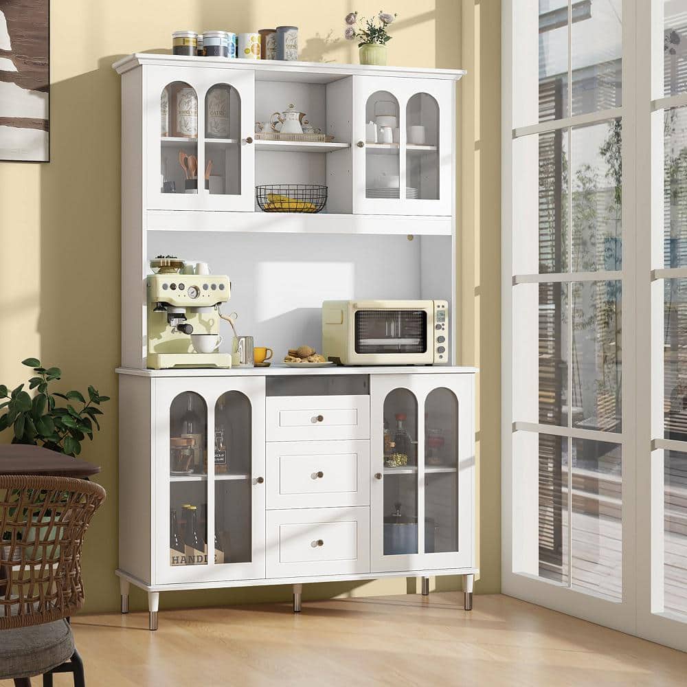 Gymax 73 in. Tall Kitchen Pantry Storage Cabinet w/ LED Lights and ...