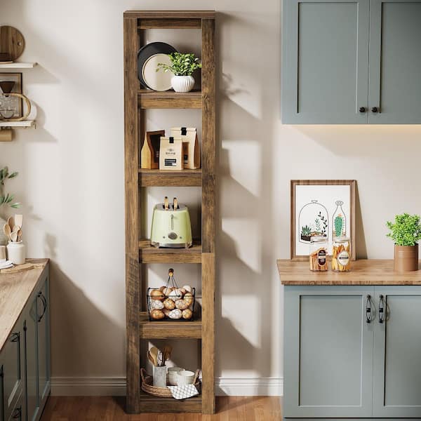 BYBLIGHT 70.86 in. Tall Rustic Brown Wood 6-Shelf Bookcase, Tall Narrow ...