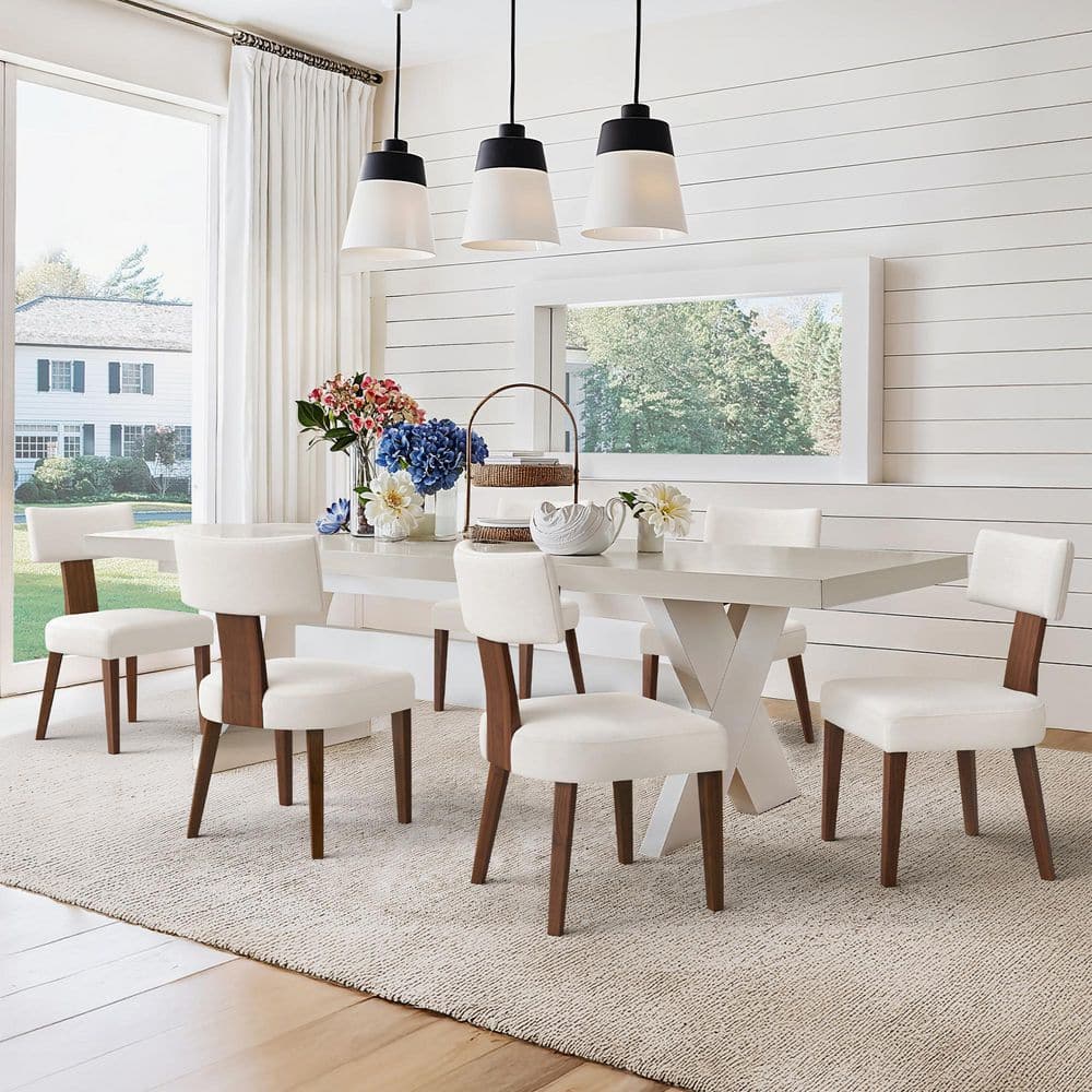 OrangeOne Modern T-Backrest Dining Chair Beige Fabric Upholstered Solid ...