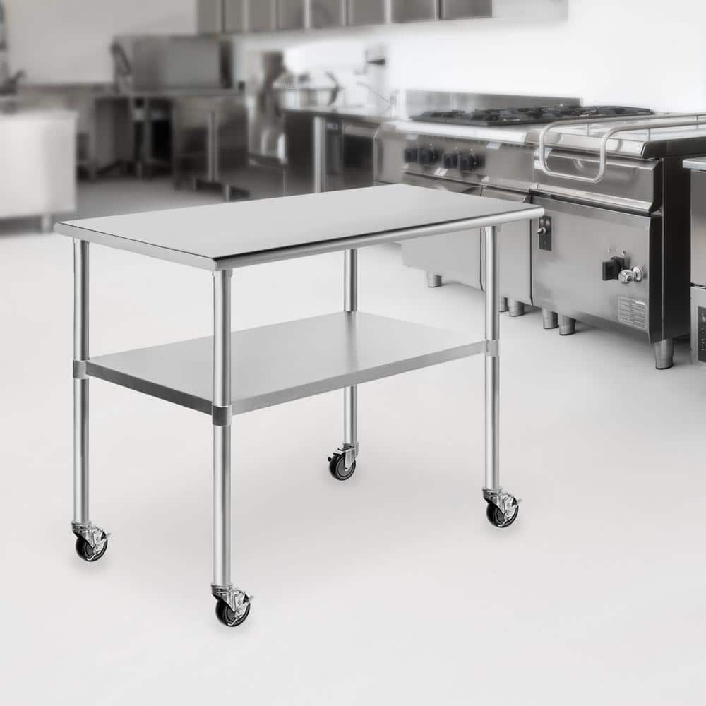 GRIDMANN 48 x 24 in. Stainless Steel Kitchen Utility Table with Bottom ...