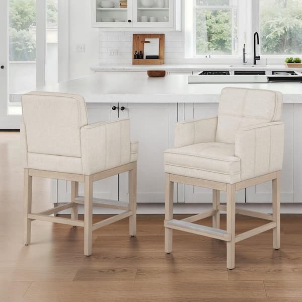 OrangeOne 26 in H Linen Fabric Counter Height Bar Stool Solid Wood ...