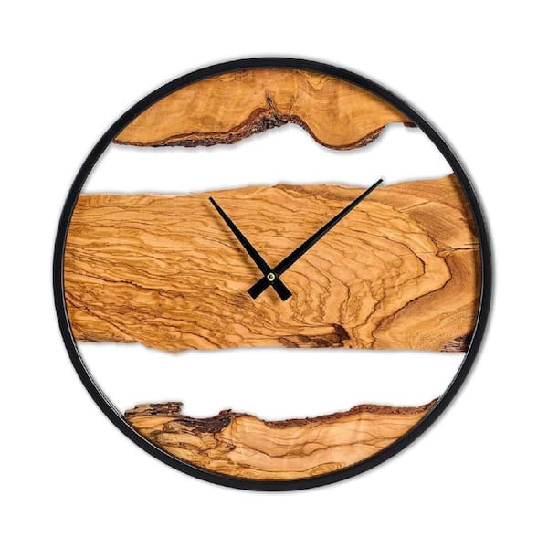 Brown Analog Acacia Wood Silent Wall Clock HDF5MQB6KK - The Home Depot