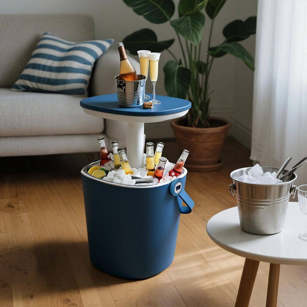 16 qt. 15-Can Brown Multifunctional Patio Ice Cooler Bar Table with ...