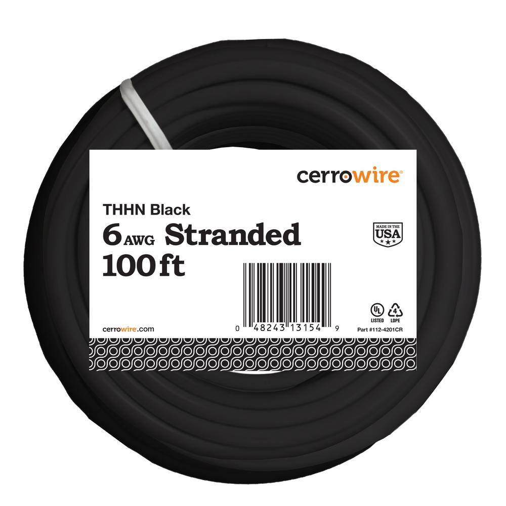 Cerrowire 100 ft. 6 Gauge Black Stranded Copper THHN Wire 112-4201CR ...