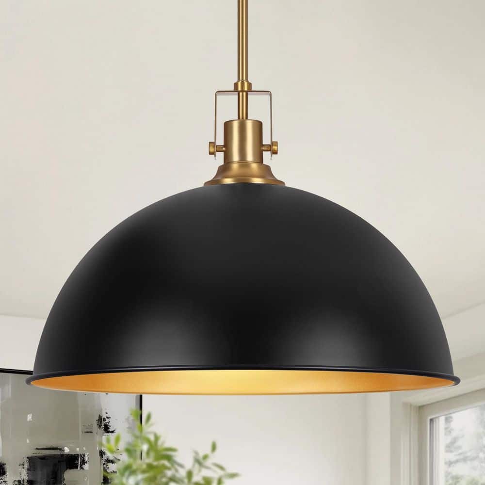 1-Light Modern Black Single Pendant Light with Metal Dome Shade for ...