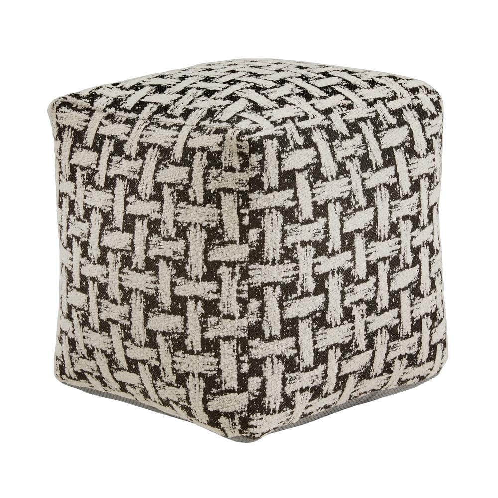 HomeSullivan Black and White Weaved Pattern Fabric Upholstered Square ...