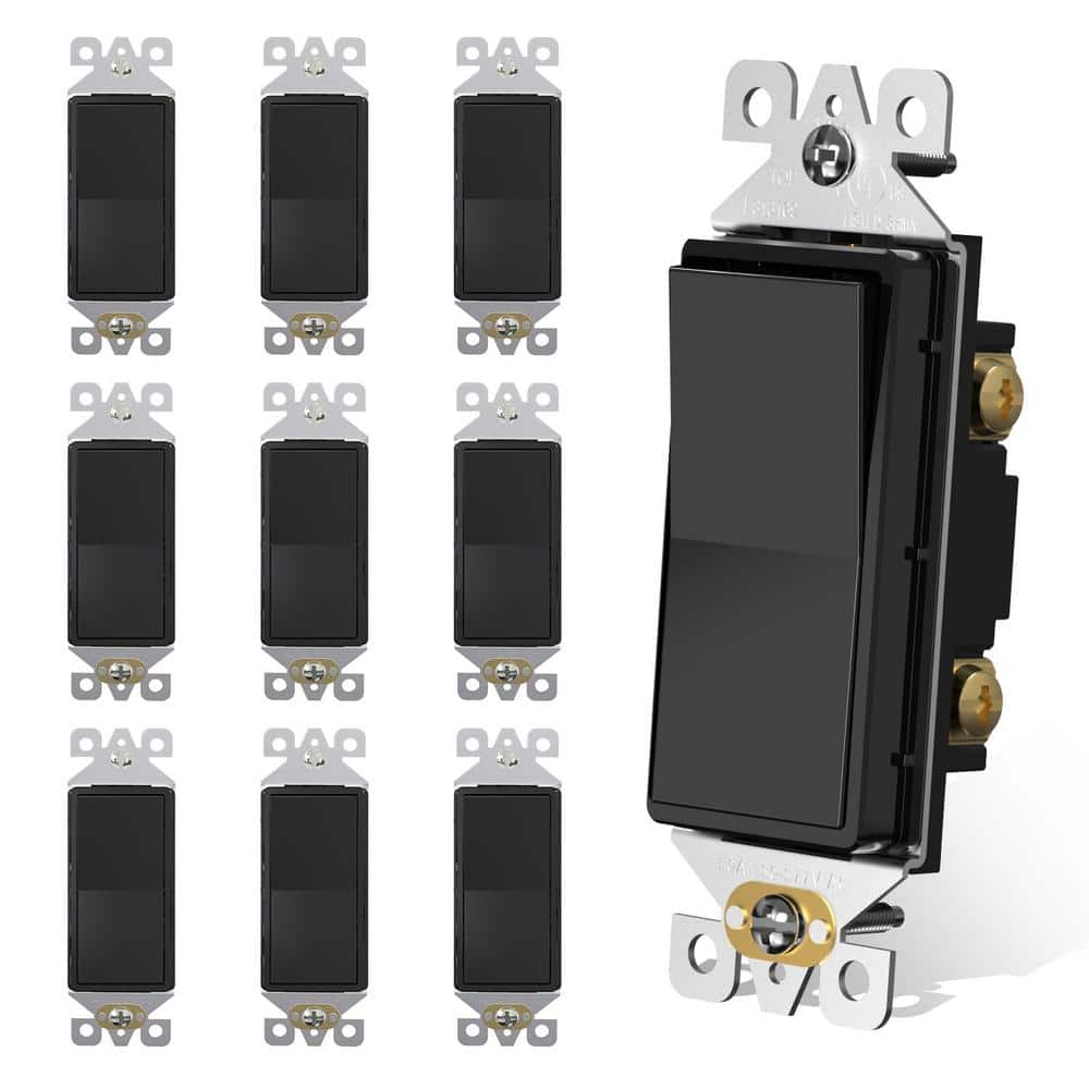 Lukyamzn 15 Amp Self-Grounding Paddle Rocker Light Switch, Glossy Black ...