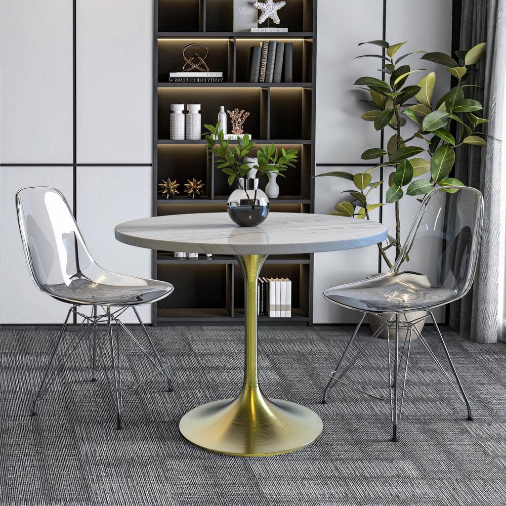 Leisuremod Verve Mid-Century Modern White Marble Top 35.43 in. Pedestal ...
